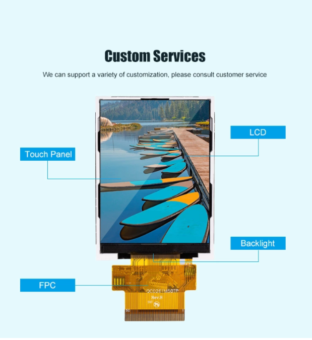 2.8 Inch 50mm Width ILI9341V TFT LCD Capacitive Touchscreen FPC Designs