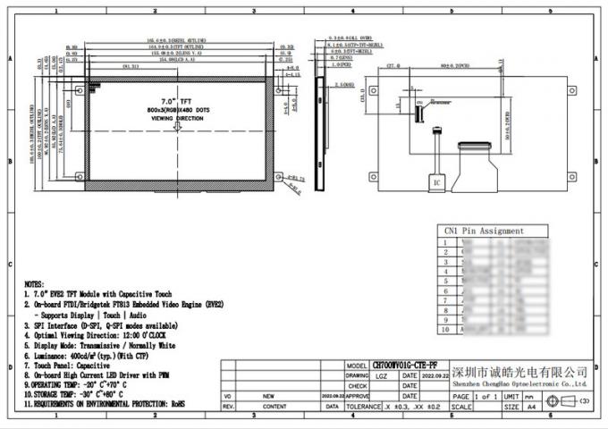 Medical Grade TFT LCD Capacitive Touchscreen 50pin 7inch 800x480 Wvga ...