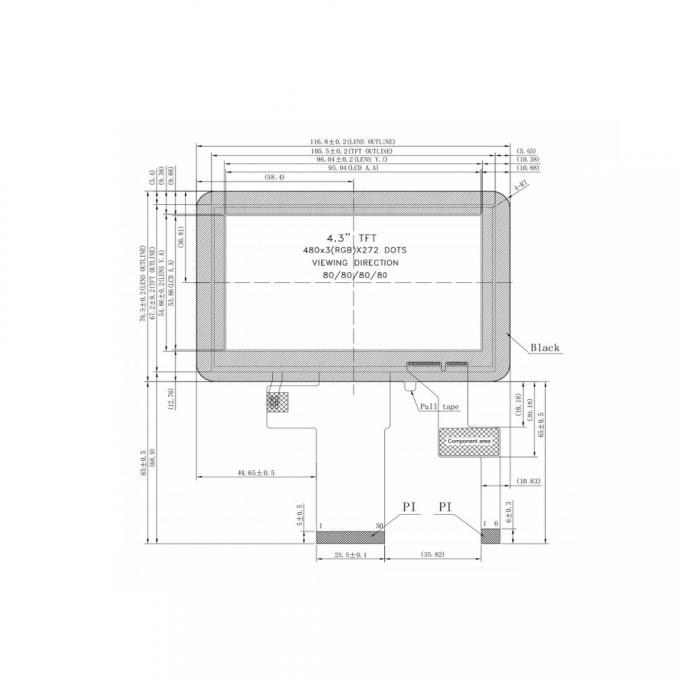 24 Bit Parallel RGB 4.3 Inch LCD Display 480x272 Pixels 50pin TFT LCD ...